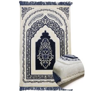 modefa luxury foam prayer rug | padded cushion janamaz sajjada | one inch thick soft velvet islamic namaz sajadah carpet (blue)