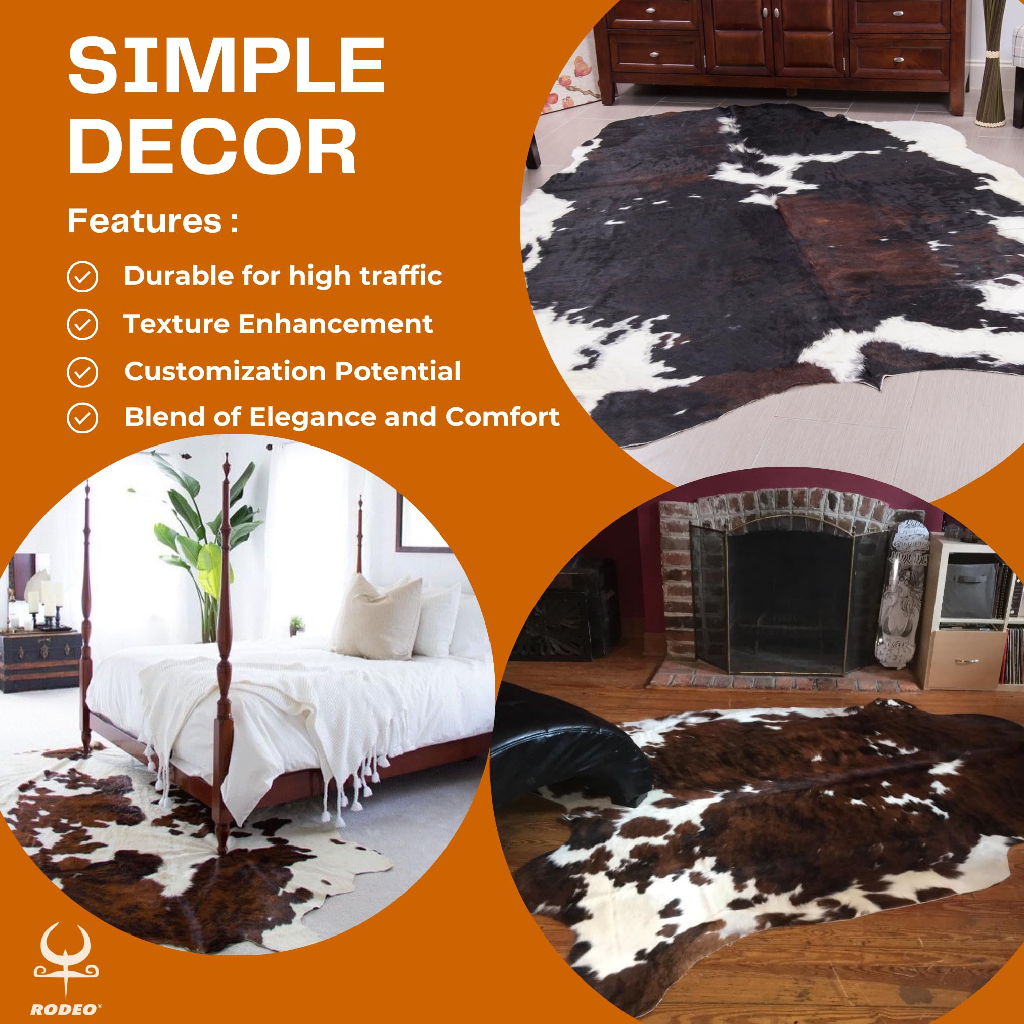 rodeo Genuine Cowhide Rug: Hand-Picked & Authentic Real Cowhide Rug for Country Home Decor - Cow Hide Rug Large Sized at 6x7ft - Cozy, Unique, Durable, Leather Cow Carpet Rugs - Brindle Nutella