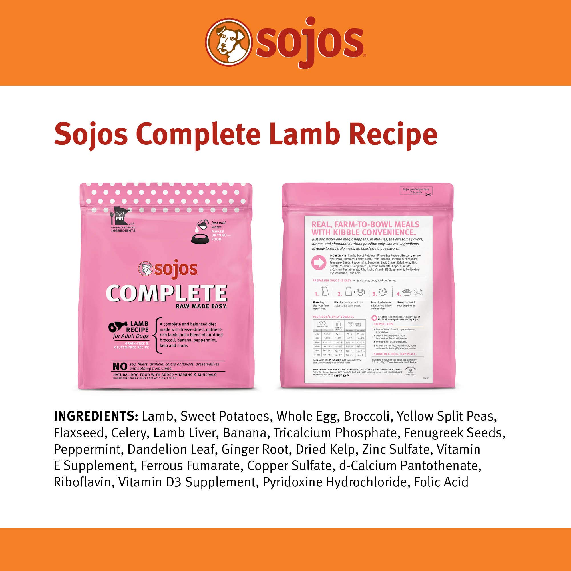 Sojos Complete Lamb Recipe Dehydrated Dog Food, 7 lb