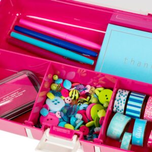 IRIS USA Medium Utility Parts Organizer, Hardware Tools Crafts Sewing Supplies and Embellishments Carrying Case with Adjustable and Removable Dividers, Pink