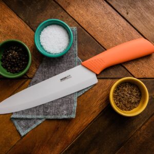 Best Ceramic Chef Knife by IMORI - Chef Rated 8” Blade with SafeEdge Back Corner