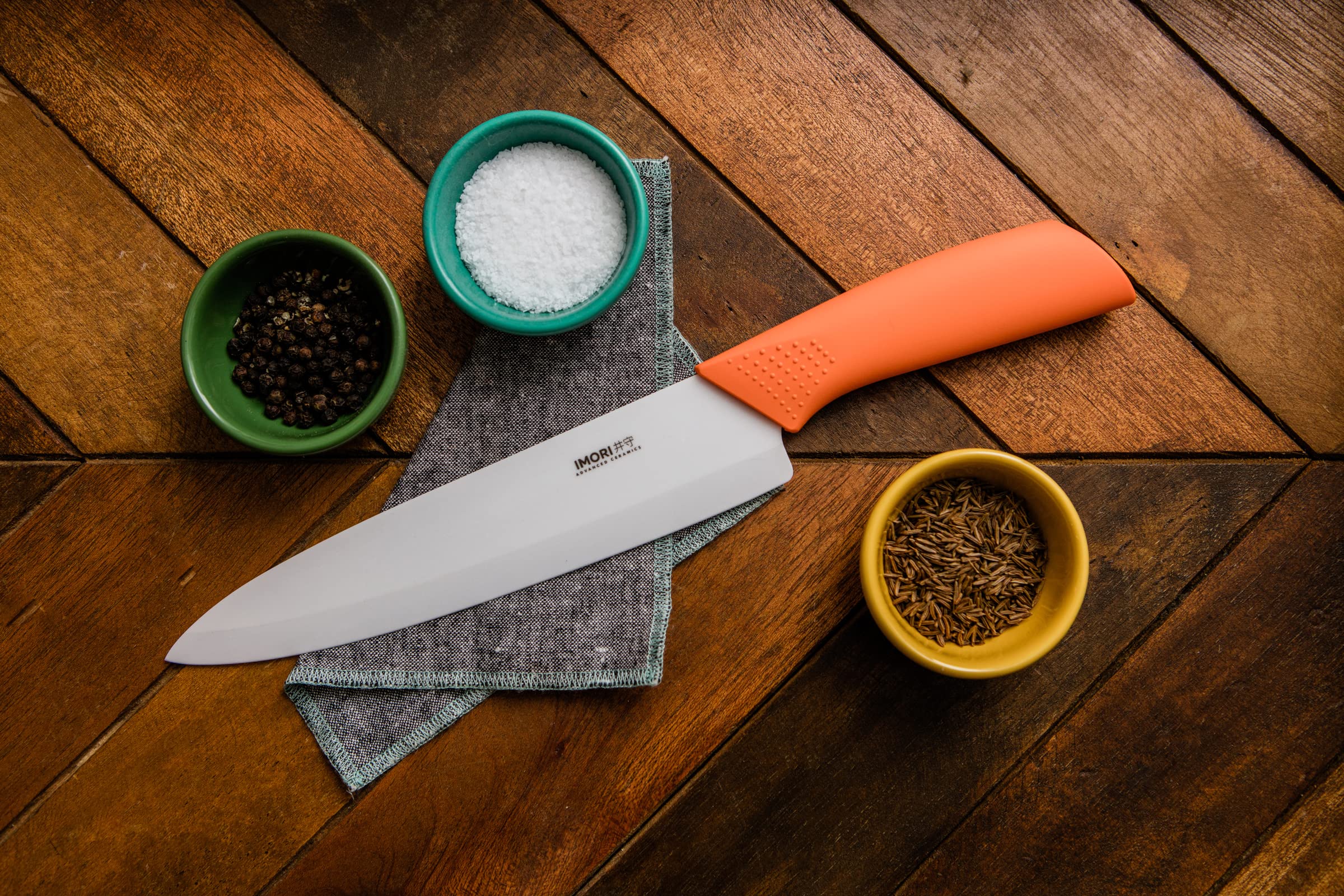 Best Ceramic Chef Knife by IMORI - Chef Rated 8” Blade with SafeEdge Back Corner