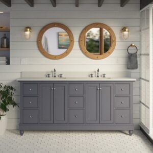 Kitchen Bath Collection Bella 72-inch Double Bathroom Vanity (Quartz/Marine Gray): Includes Marine Gray Cabinet with Stunning Quartz Countertop and White Ceramic Sinks