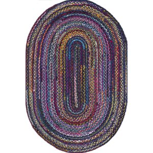 nuLOOM Tammara Bohemian Hand Braided Area Rug, Oval 4x6, Blue