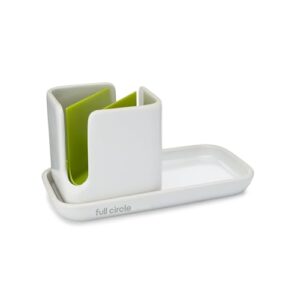 full circle stash ceramic sink caddy and organizer, green and white