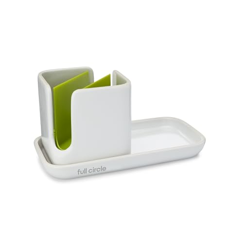 Full Circle Stash Ceramic Sink Caddy and Organizer, Green and White