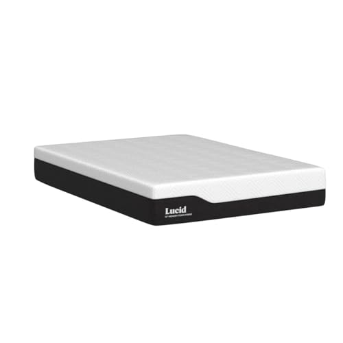 LUCID 12 Inch Hybrid Memory Foam Infused with Bamboo Charcoal and Aloe Vera-Encased Spring Support-Medium Plush Feel-Motion Isolation Mattress, Full, White, Grey, Black