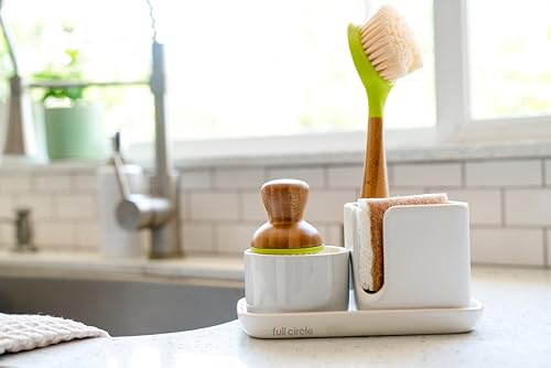 Full Circle Stash Ceramic Sink Caddy and Organizer, Green and White