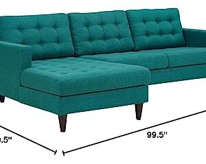 Modway Empress Mid-Century Modern Upholstered Fabric Left-Arm Facing Sectional Sofa in Teal