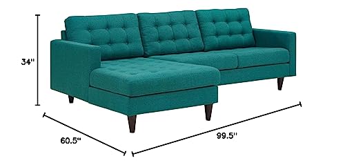 Modway Empress Mid-Century Modern Upholstered Fabric Left-Arm Facing Sectional Sofa in Teal