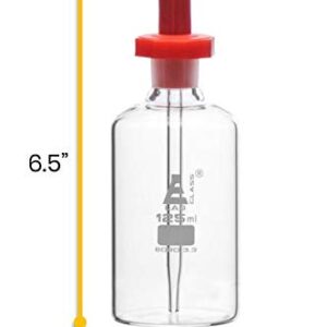 EISCO Dropping Bottle, 125ml (4.2oz) - Borosilicate 3.3 Glass - Eye Dropper Pipette and Dust Proof Rubber Bulb - Octagonal, Non-screw Top Labs