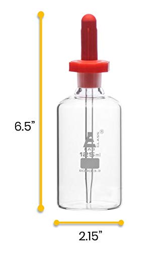 EISCO Dropping Bottle, 125ml (4.2oz) - Borosilicate 3.3 Glass - Eye Dropper Pipette and Dust Proof Rubber Bulb - Octagonal, Non-screw Top Labs