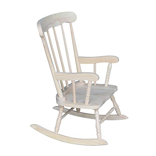 IC International Concepts Juvenile Rocker, Solid Wood Child's Rocking Chair, Sturdy and Durable Furniture for Kids Room or Nursery - Unfinished