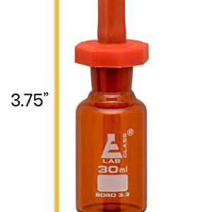 EISCO Dropping Bottle, 30ml (1oz) - Amber Borosilicate 3.3 Glass - Eye Dropper Pipette and Dust Proof Rubber Bulb - Octagonal, Non-Screw Top