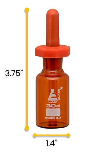 EISCO Dropping Bottle, 30ml (1oz) - Amber Borosilicate 3.3 Glass - Eye Dropper Pipette and Dust Proof Rubber Bulb - Octagonal, Non-Screw Top