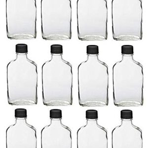 Premium Vials, 12 pcs, 200ml Glass Flask Bottles with Black Tamper Evident Cap with Funnel