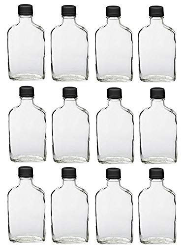 Premium Vials, 12 pcs, 200ml Glass Flask Bottles with Black Tamper Evident Cap with Funnel