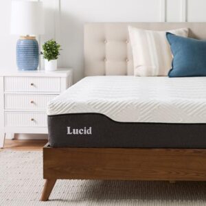 lucid 12 inch hybrid memory foam infused with bamboo charcoal and aloe vera-encased spring support-medium plush feel-motion isolation mattress, full, white, grey, black