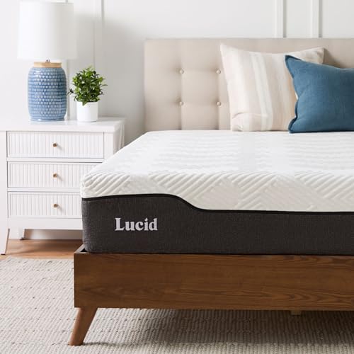 LUCID 12 Inch Hybrid Memory Foam Infused with Bamboo Charcoal and Aloe Vera-Encased Spring Support-Medium Plush Feel-Motion Isolation Mattress, Full, White, Grey, Black