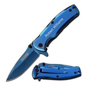 forevergiftsusa free engraving - quality titanium coated stainless steel spring assisted pocket knife (blue)