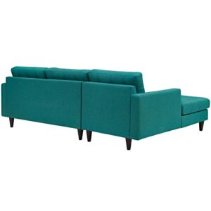 Modway Empress Mid-Century Modern Upholstered Fabric Left-Arm Facing Sectional Sofa in Teal