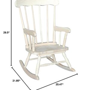 IC International Concepts Juvenile Rocker, Solid Wood Child's Rocking Chair, Sturdy and Durable Furniture for Kids Room or Nursery - Unfinished