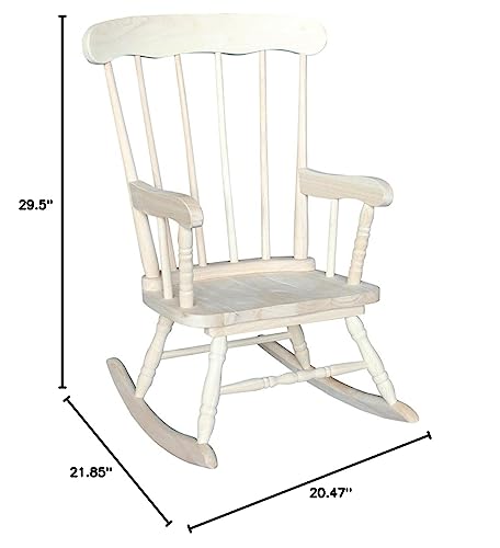 IC International Concepts Juvenile Rocker, Solid Wood Child's Rocking Chair, Sturdy and Durable Furniture for Kids Room or Nursery - Unfinished