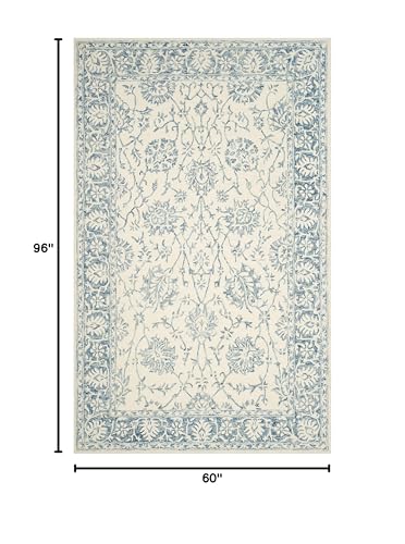 SAFAVIEH Blossom Collection 5' x 8' Ivory/Blue BLM351A Hand-Hooked Premium Wool Area Rug