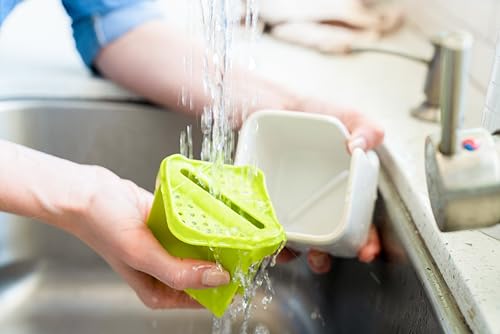 Full Circle Stash Ceramic Sink Caddy and Organizer, Green and White