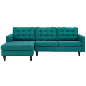 Modway Empress Mid-Century Modern Upholstered Fabric Left-Arm Facing Sectional Sofa in Teal