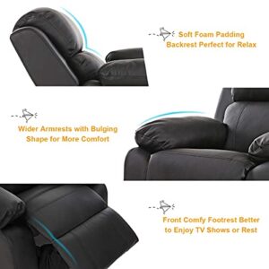 Costzon Kids Recliner, Leather Recliner Chair w/Footrest, Armrest Storage, Headrest & Lumbar Support, Ergonomic Lounge Chair for Living & Gaming Room, Adjustable Recliner Sofa for Boys Girls (Black)