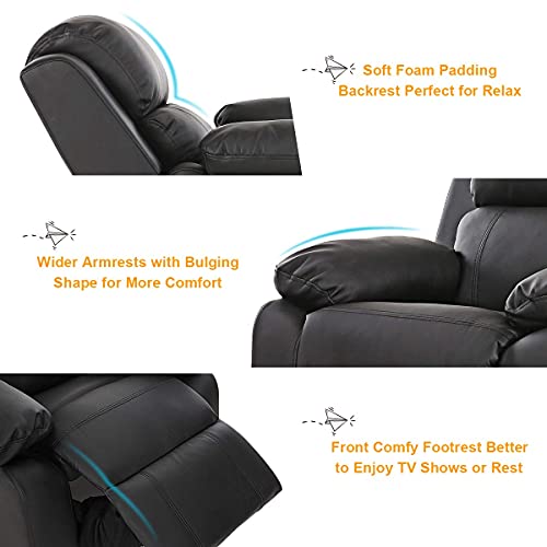 Costzon Kids Recliner, Leather Recliner Chair w/Footrest, Armrest Storage, Headrest & Lumbar Support, Ergonomic Lounge Chair for Living & Gaming Room, Adjustable Recliner Sofa for Boys Girls (Black)