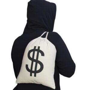 Secaden Dollar Sign Money Bag 16 x 11 inch Drawstring Pouch Bandit Robber Thief Cosplay Props with Gift Black Eye Mask