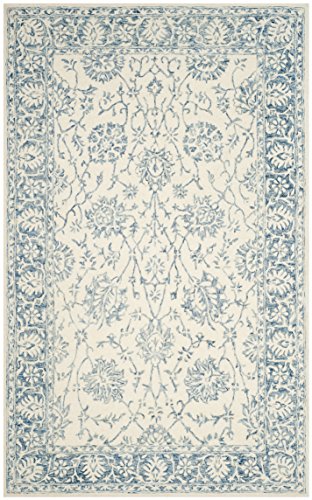 SAFAVIEH Blossom Collection 5' x 8' Ivory/Blue BLM351A Hand-Hooked Premium Wool Area Rug