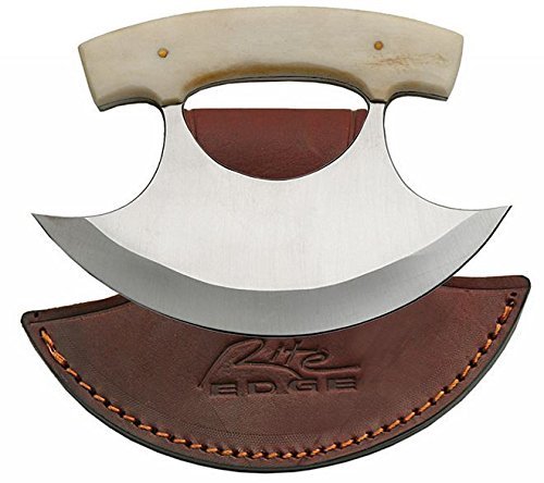 FIXED-BLADE ULU iCareYou Knife Silver Blade Real Bone Handle Alaskan Ulu Leather Sheath