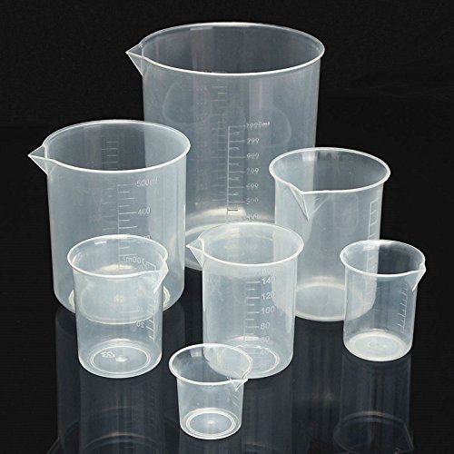 PZRT Pack of 8 Capacity Transparent Kitchen Laboratory Plastic Graduated Volumetric Beaker Container Measuring Cup Tool