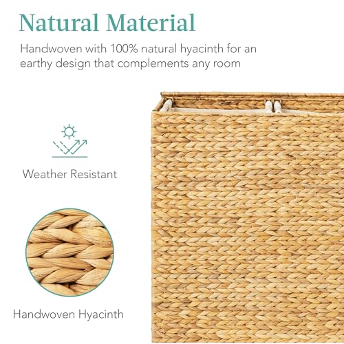 Best Choice Products Large Double Laundry Hamper with Lid, Natural Handwoven Water Hyacinth, 2 Sections w/ 2 Machine Washable Linen Liner Bags, Portable, Handles - Natural