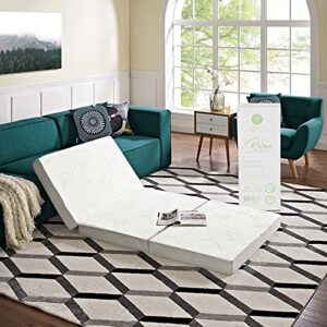 Modway 4” Relax Tri-Fold Mattress Topper CertiPUR-US Certified with Soft Removable Cover (31"x75")