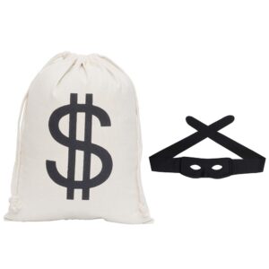 secaden dollar sign money bag 16 x 11 inch drawstring pouch bandit robber thief cosplay props with gift black eye mask