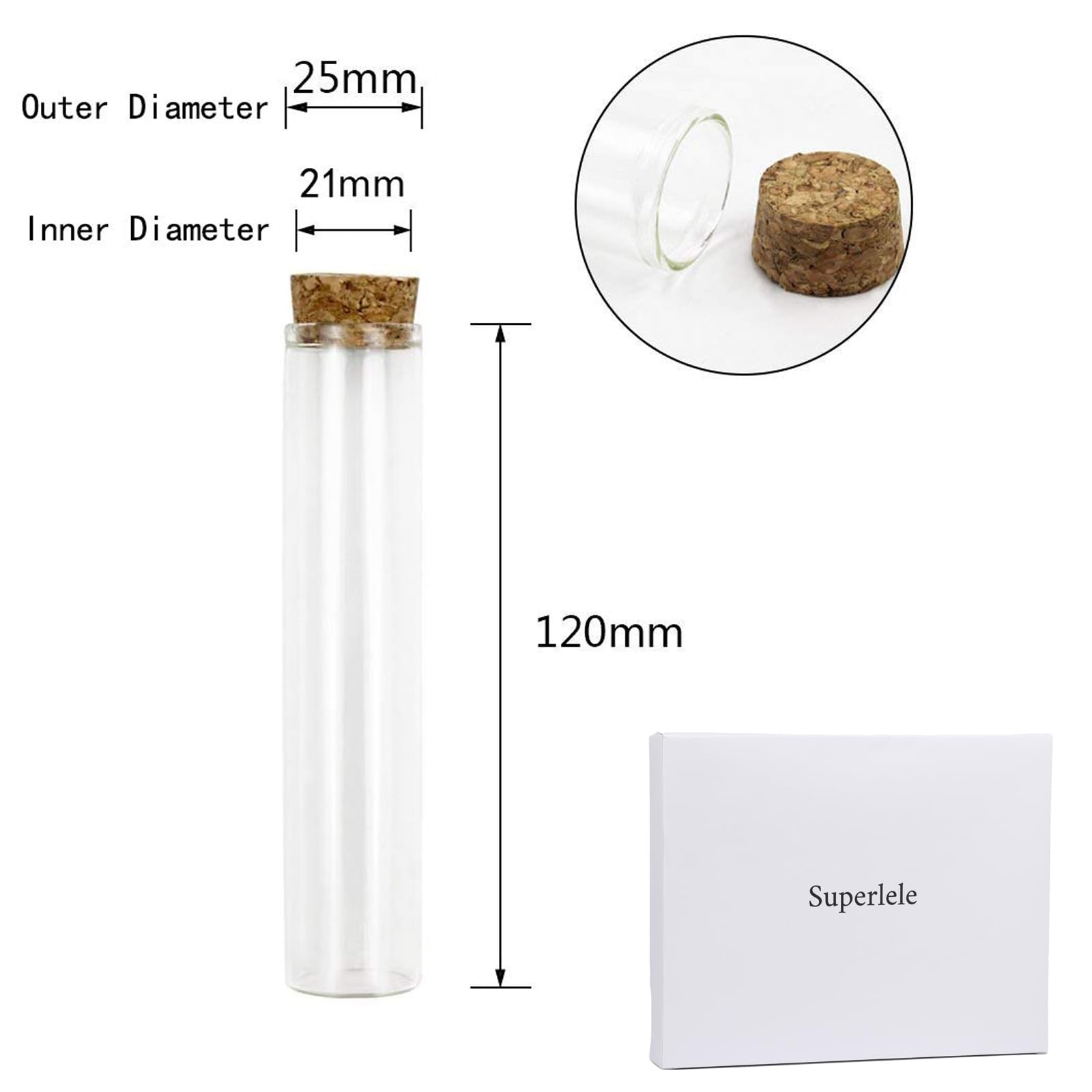 SUPERLELE 18pcs Glass Test Tube, 25×120mm Clear Flat Test Tubes with Cork Stoppers for Plants Propagation, Scientific Experiments, Bath Salt and Candy Storage