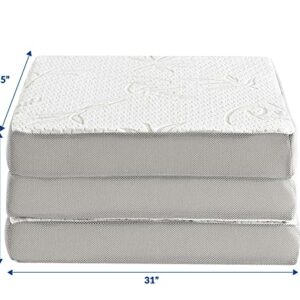 Modway 4” Relax Tri-Fold Mattress Topper CertiPUR-US Certified with Soft Removable Cover (31"x75")