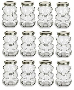 nakpunar 12 pcs 9 oz glass bear jars with gold lids for honey, candies, piggy banks (12, gold)