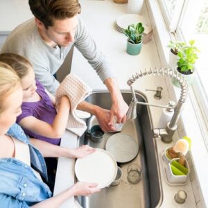 Full Circle Stash Ceramic Sink Caddy and Organizer, Green and White