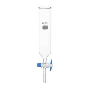 eisco dropping funnel, 250ml - ptfe key stopcock, open top, cylindrical - ungraduated - borosilicate glass