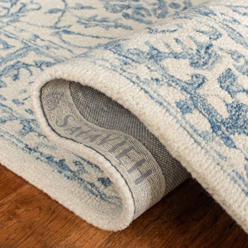 SAFAVIEH Blossom Collection 5' x 8' Ivory/Blue BLM351A Hand-Hooked Premium Wool Area Rug