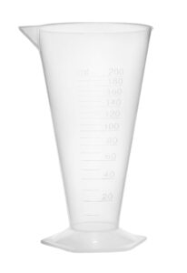 eisco conical measure, 200ml - polypropylene plastic, translucent - pouring spout - 10ml raised graduations - hexagonal base