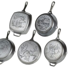 Lodge Wildlife Series - Seasoned Cast Iron Cookware. Wildlife Scenes. 5 Piece Iconic Collector Set Includes 8 inch Skillet, 10.25 inch Skillet, 12 inch Skillet, 10.5 inch Grill Pan, 10.5 inch Griddle