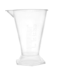 eisco conical measure, 25ml - polypropylene plastic, translucent - pouring spout - 1ml raised graduations - hexagonal base