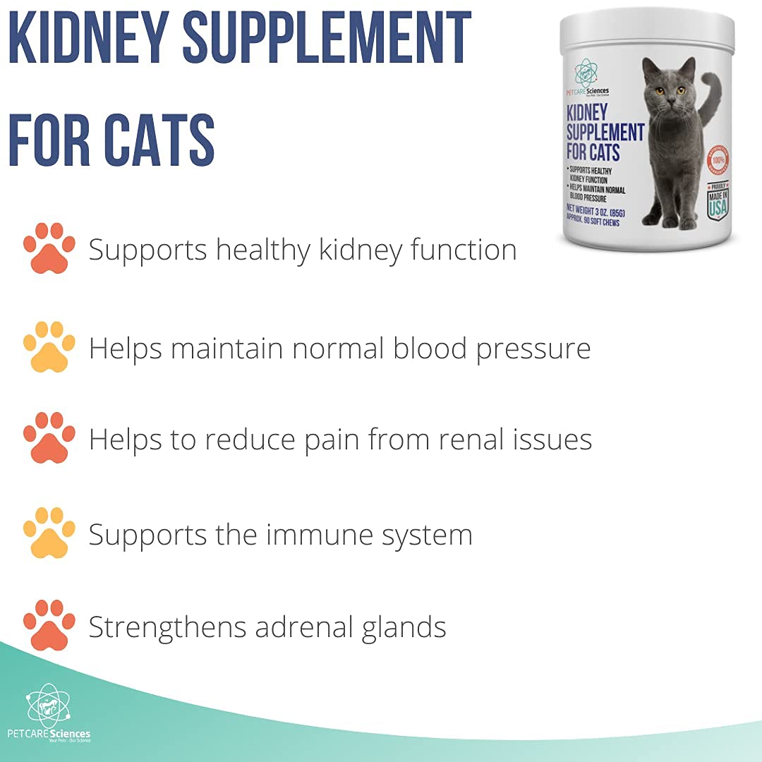 PET CARE Sciences Approx 90 Servings Cat Kidney Support Chews - Feline Kidney Restore - Renal Cat Treats - Cats Kidney Support Supplement - Urinary Tract Irritations Control for Cat - Made in The USA