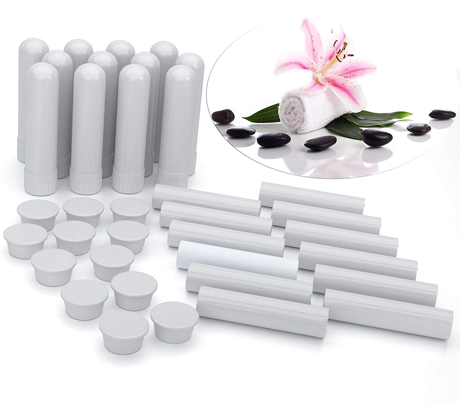 50 Pcs, White Essential Oil Aromatherapy Blank Nasal Inhaler Tubes(Including 50 unscented Wicks +3 Polyethylene Pipette Droppers)